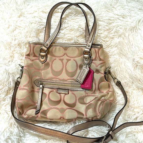 Coach | Bags | Coach Daisy Signature Outline Metallic Shoulder Hobo Bag ...